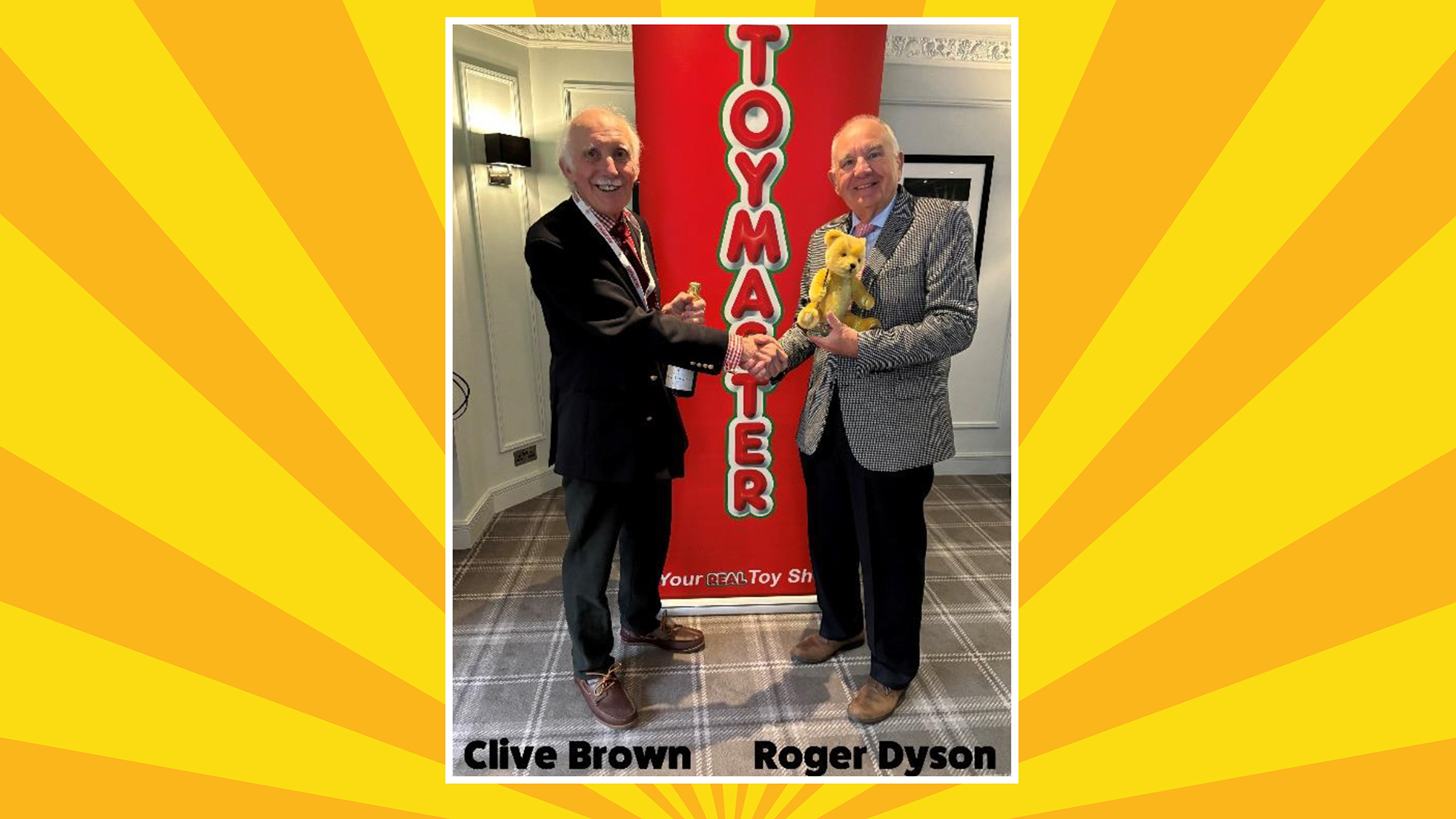 Clive Brown presented with Golden Teddy - Toys n Playthings